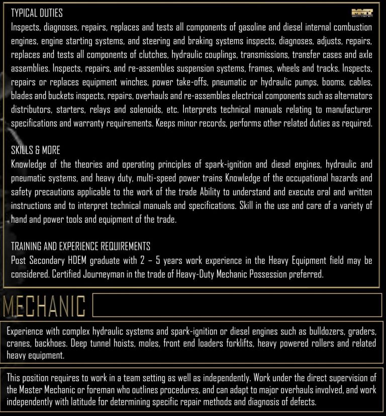 Mechanic Career with Moran Mining & Tunnelling Ltd. (Canada Location ...